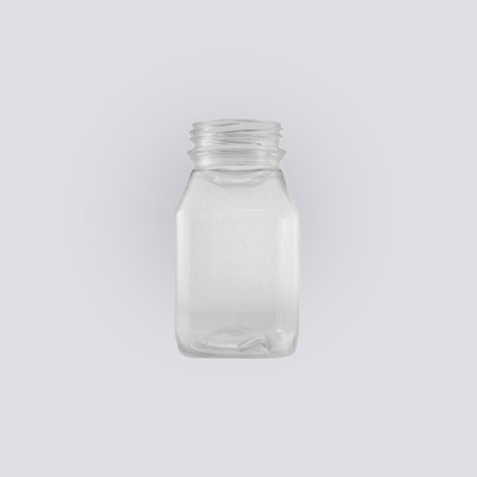 4 oz. PET Beverage Square Bottle, 38mm DBJ — K.G. International